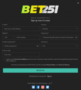 Bet251 Sports: 100% first deposit bonus for Ethiopian players